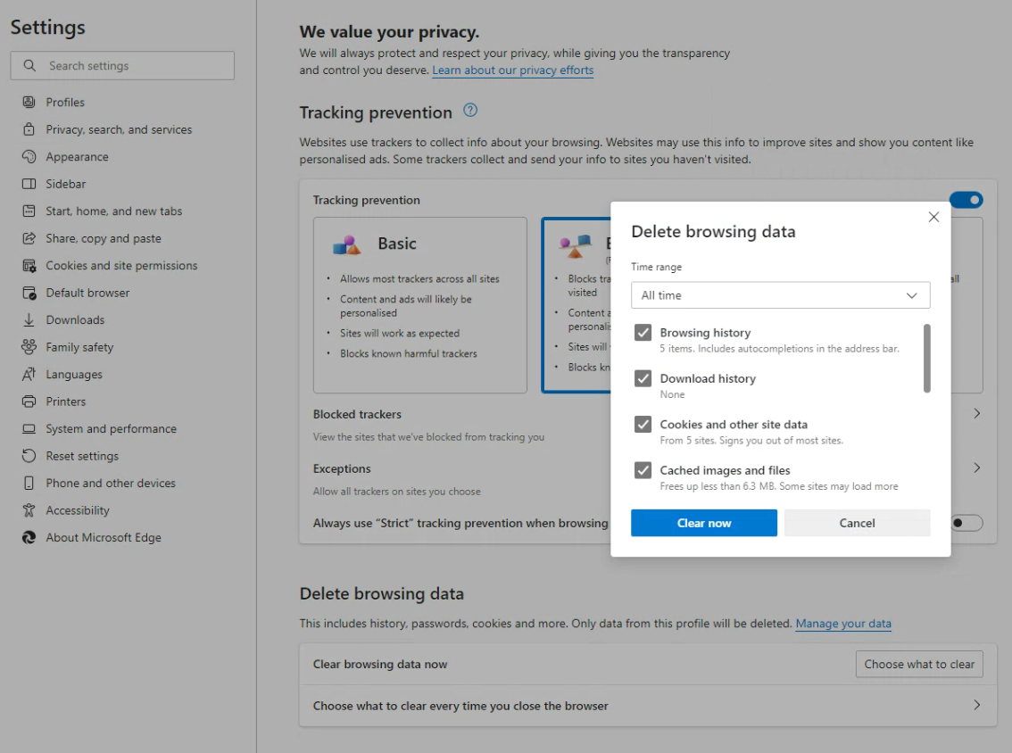 Guided Assistance: Tutorial: Delete cached files and cookies on Edge