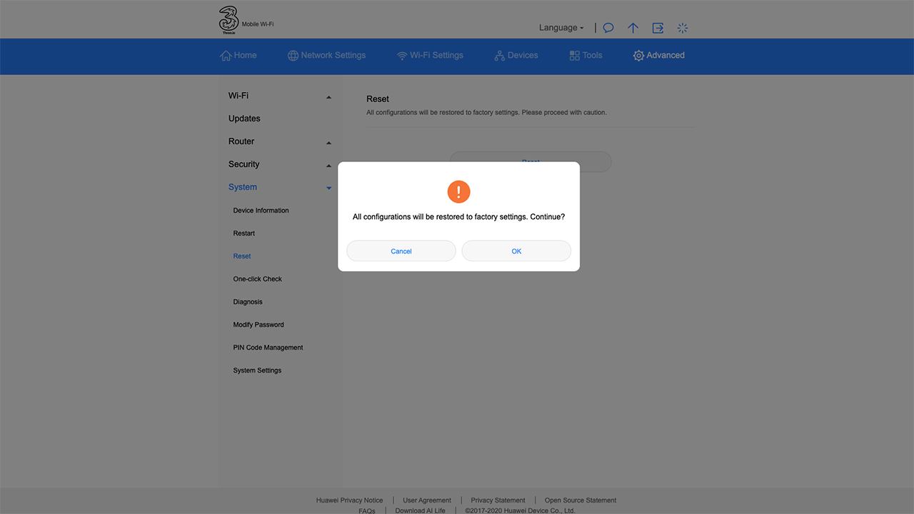 E5577-320 - How to do a factory reset, step 9