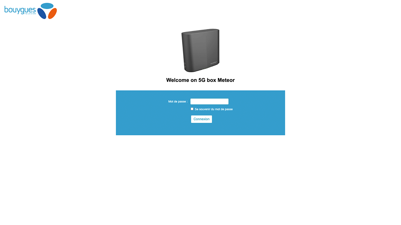 Acces à l'interface d'administrateur pour 5G Box (Arcadyan - Meteor ...